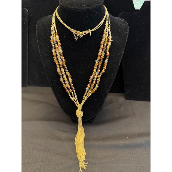 Unbranded | Jewelry | Multistrand Beaded Necklace Amber And Brown Glass ...
